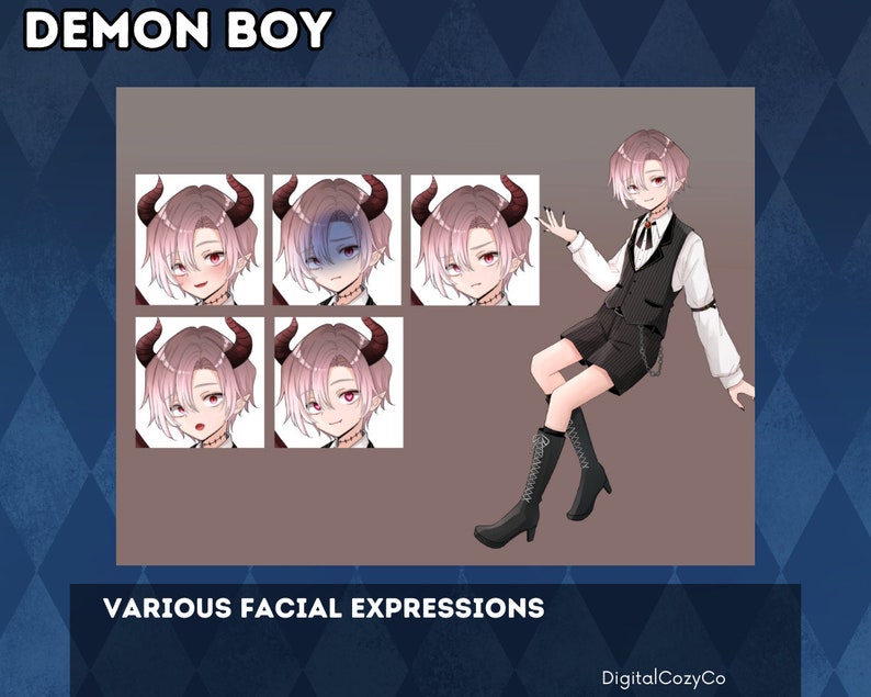Demon Boy Male Vtuber Model ORIGINAL DATA + PSD | 5 Expression, 8 ...