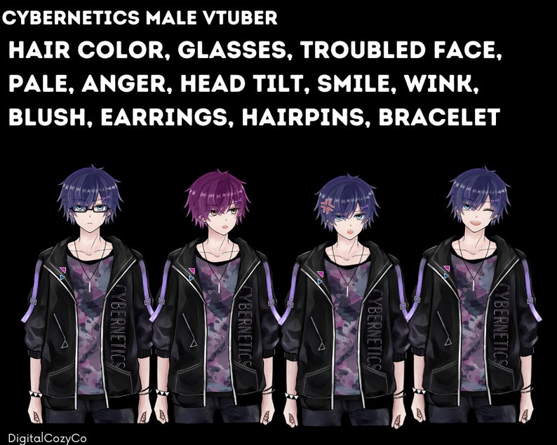 Cybernetics Vtuber Model | Premade Vtuber Model | 8 Expressions, Hair ...