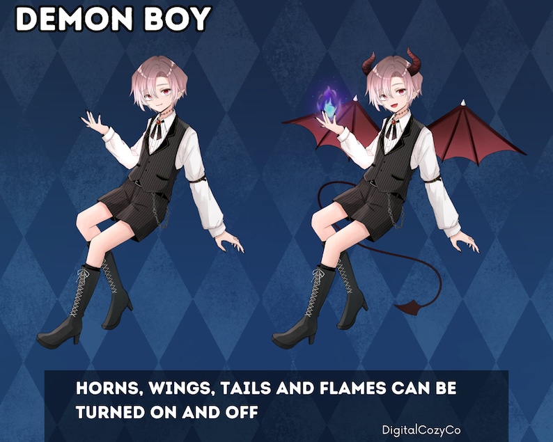 Demon Boy Male Vtuber Model | Premade | 5 Expression, 8 Animation ...