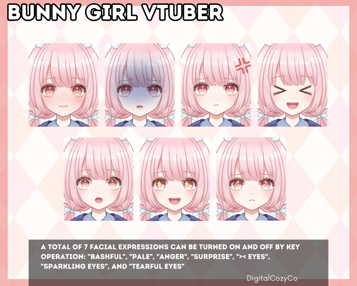 Bunny Girl Vtuber Model | Premade | 7 Expression, 8 Animation, Hair ...