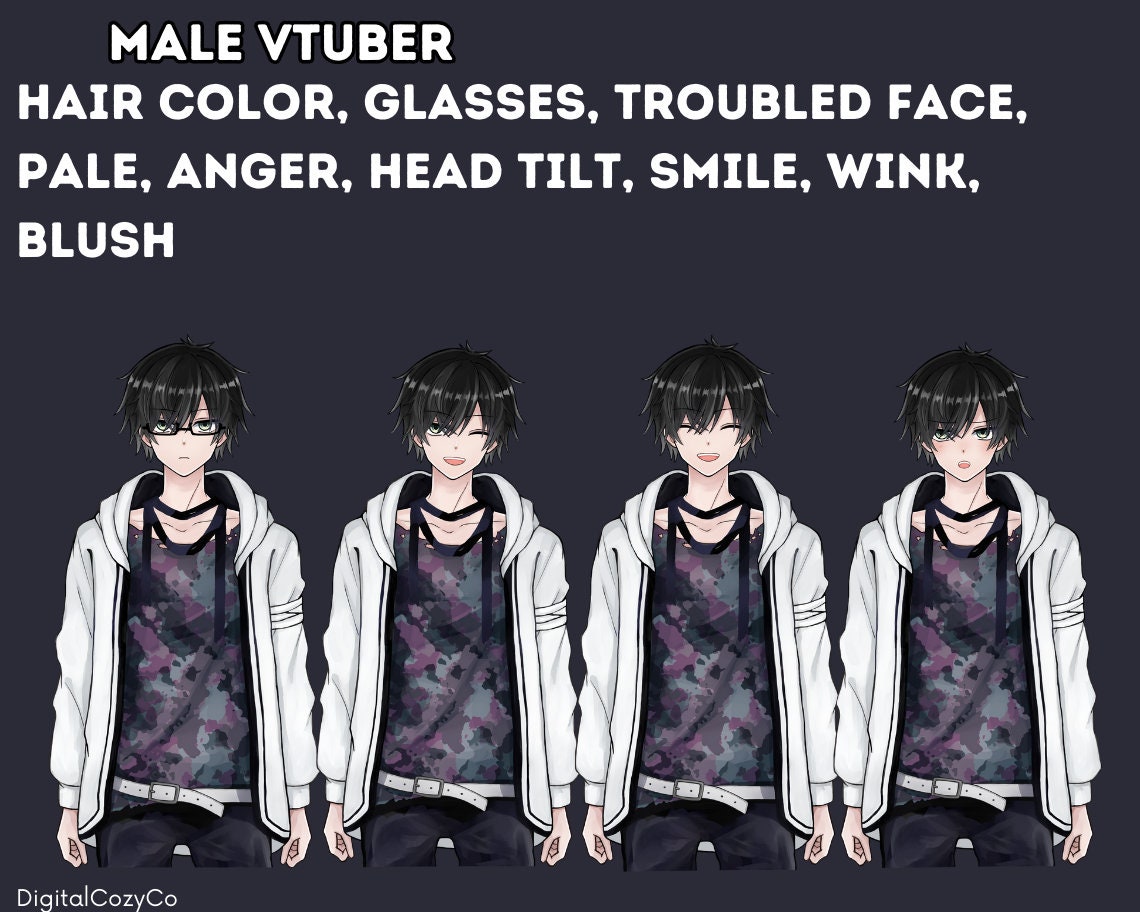 Male Vtuber Model | Premade Vtuber Model | 8 Expressions, Hair Color, Toggles | Live2d, Facerig ...