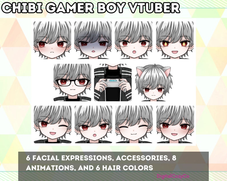 Customizable Half Body Chibi Vtuber Model | 6 Facial Expressions ...