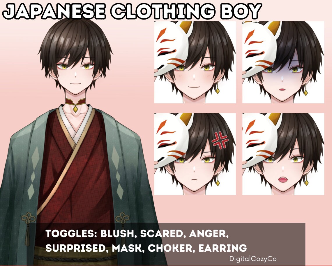 Japanese Clothing Male Vtuber Model ORIGINAL DATA + PSD | 7 Expression ...