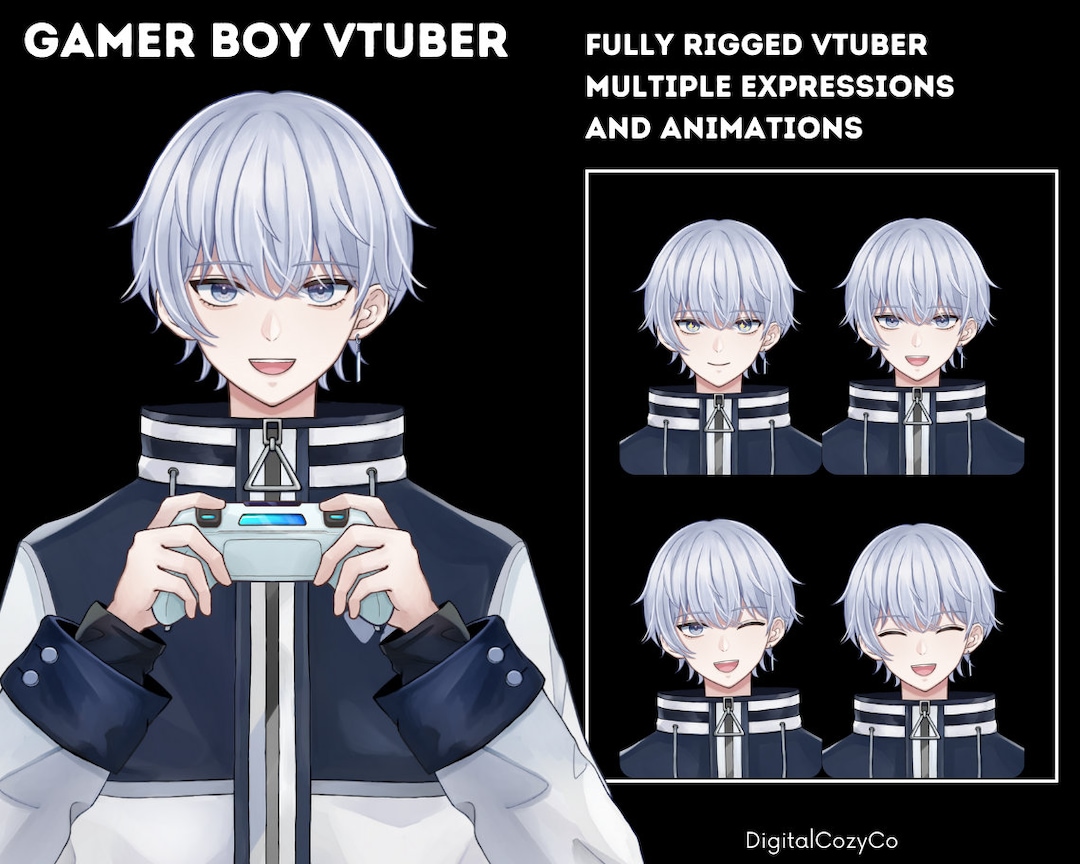 Gamer Boy Vtuber Model Premade Vtuber 5 Expressions, Glasses ...