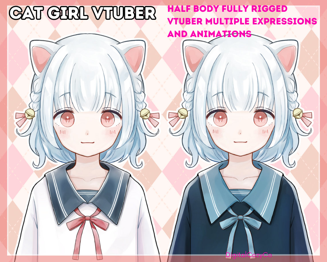 Catgirl Vtuber Model ORIGINAL DATA + PSD | Multiple Animations, Toggles ...