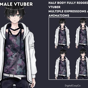 Male Vtuber Model ORIGINAL DATA + PSD | 8 Expressions, Glasses, Hair ...