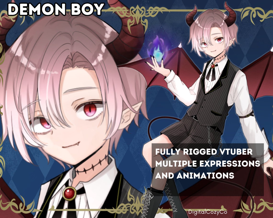 Demon Boy Male Vtuber Model ORIGINAL DATA + PSD | 5 Expression, 8 Animation, Additional Toggles ...