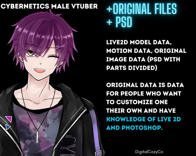 Cybernetics Vtuber Model ORIGINAL DATA + PSD | 8 Expressions, Hair ...
