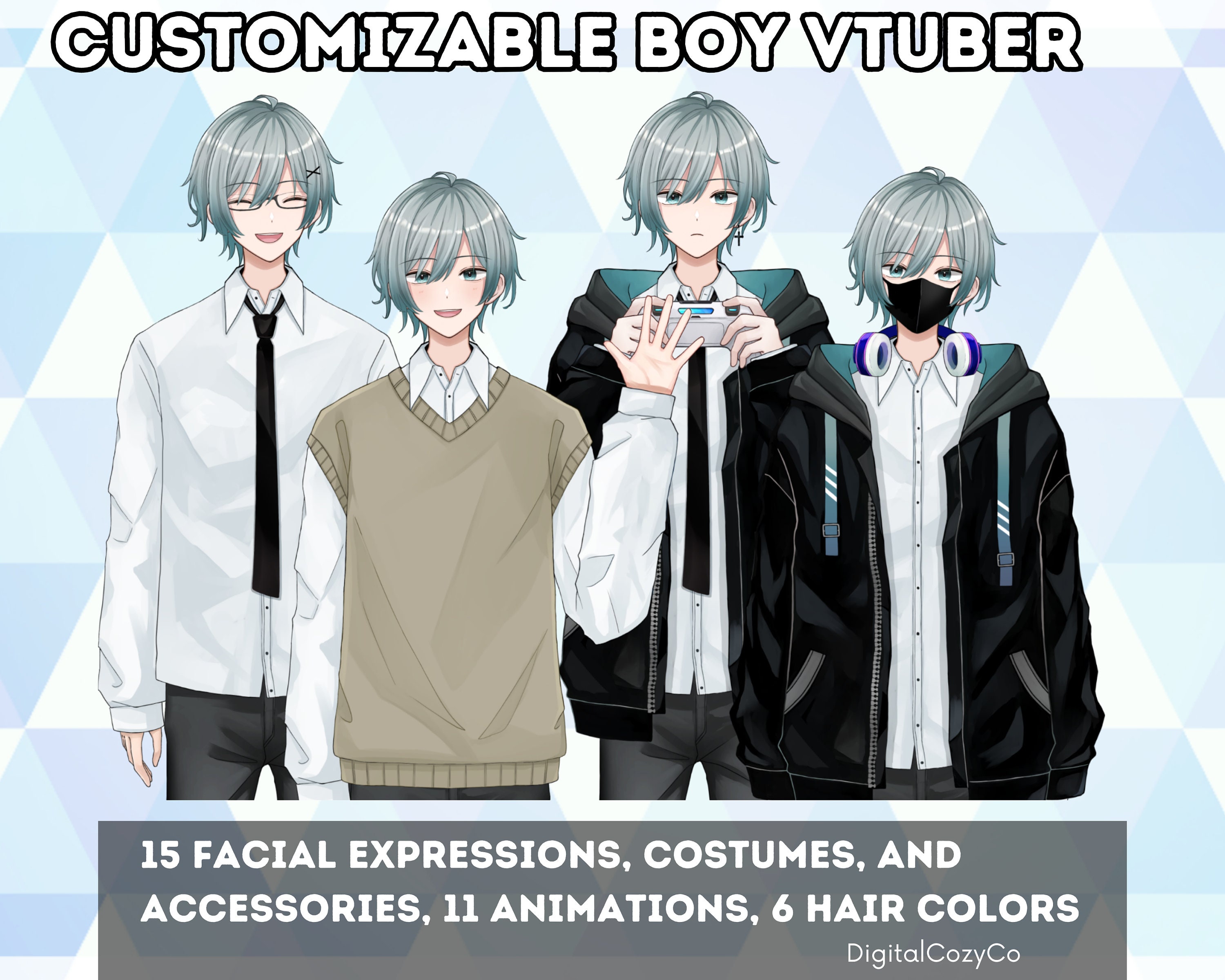 Customizable Boy Vtuber ORIGINAL DATA PSD 15 Expressions, Costumes ...