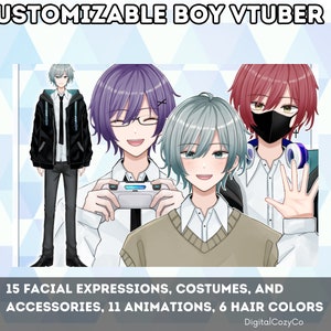 Customizable Boy Vtuber | Premade | 15 Expressions, Costumes ...
