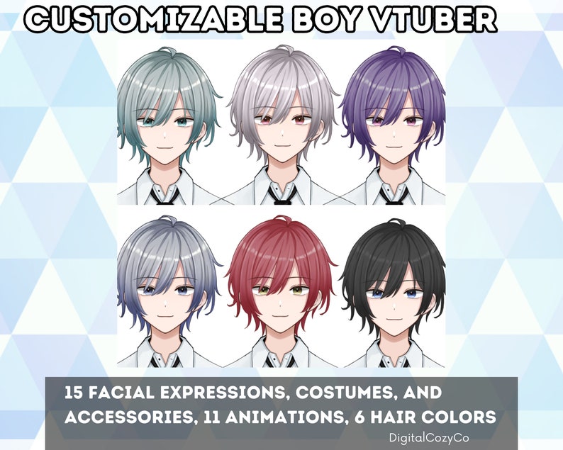 Customizable Boy Vtuber ORIGINAL DATA PSD 15 Expressions, Costumes ...