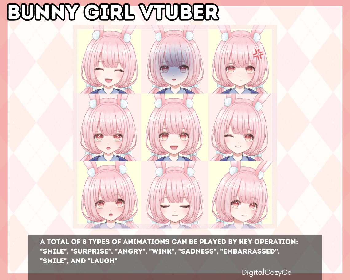 Bunny Girl Vtuber Model | Premade | 7 Expression, 8 Animation, Hair Length | Vtube Studio ...