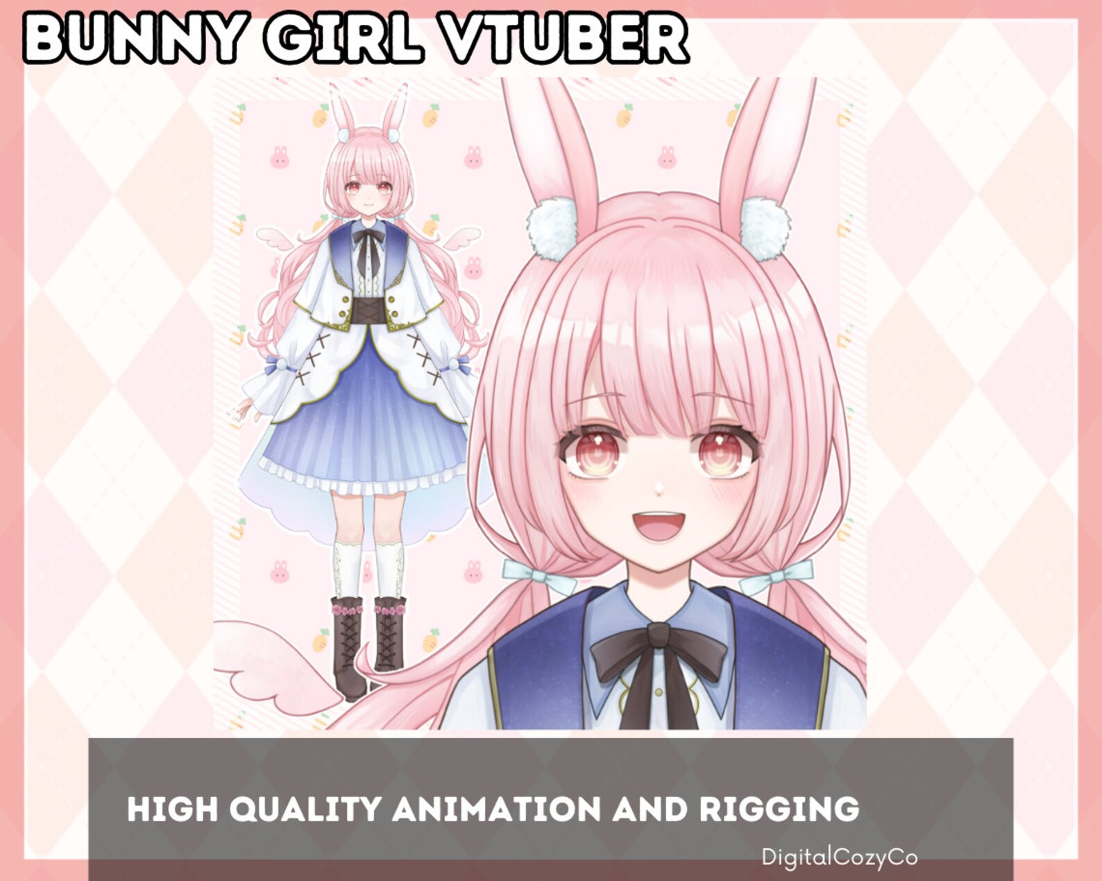 Bunny Girl Vtuber Model | Premade | 7 Expression, 8 Animation, Hair ...