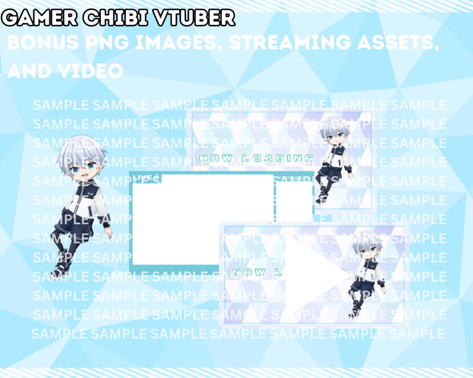 Gamer Chibi Vtuber Model | ORIGINAL DATA + PSD | 5 Expressions, Glasses ...