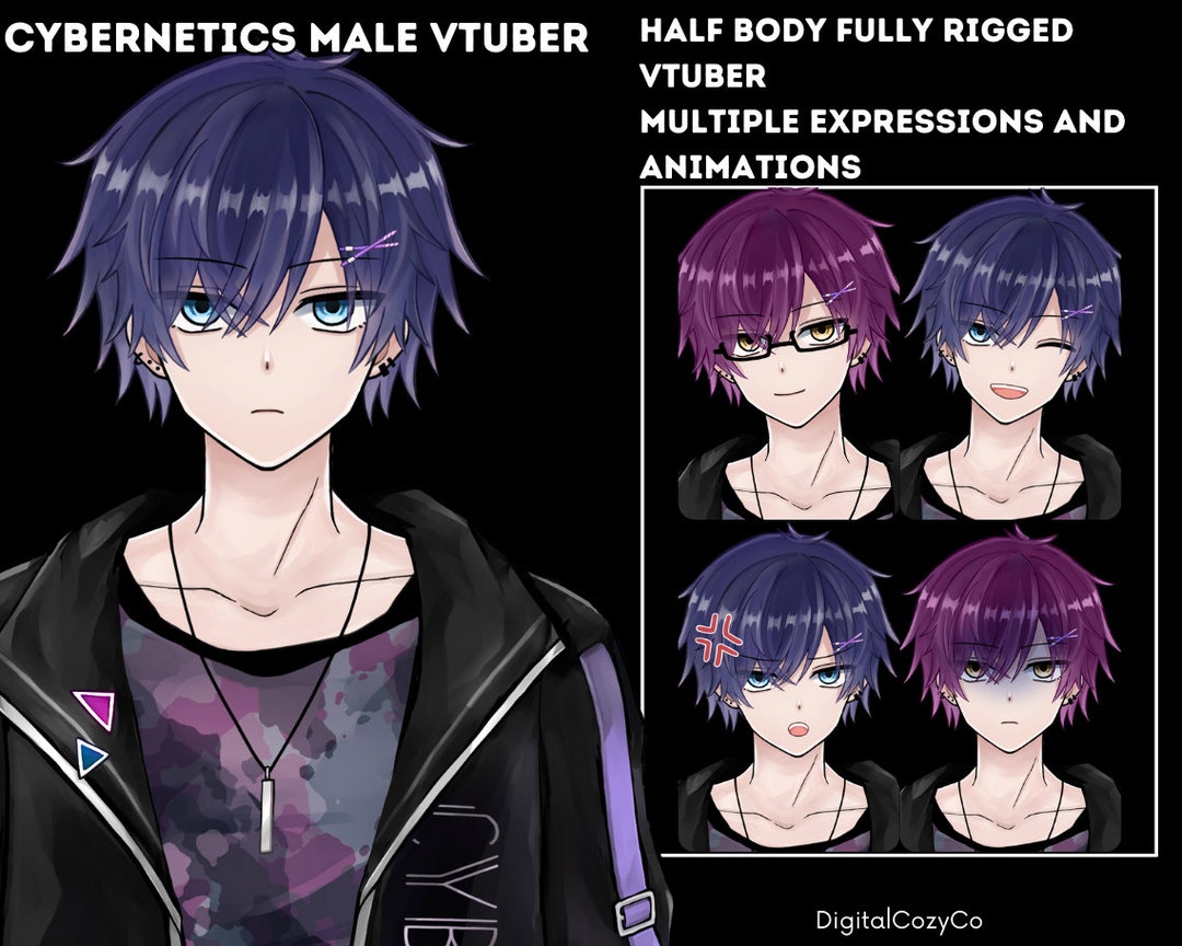 Cybernetics Vtuber Model | Premade Vtuber Model | 8 Expressions, Hair ...