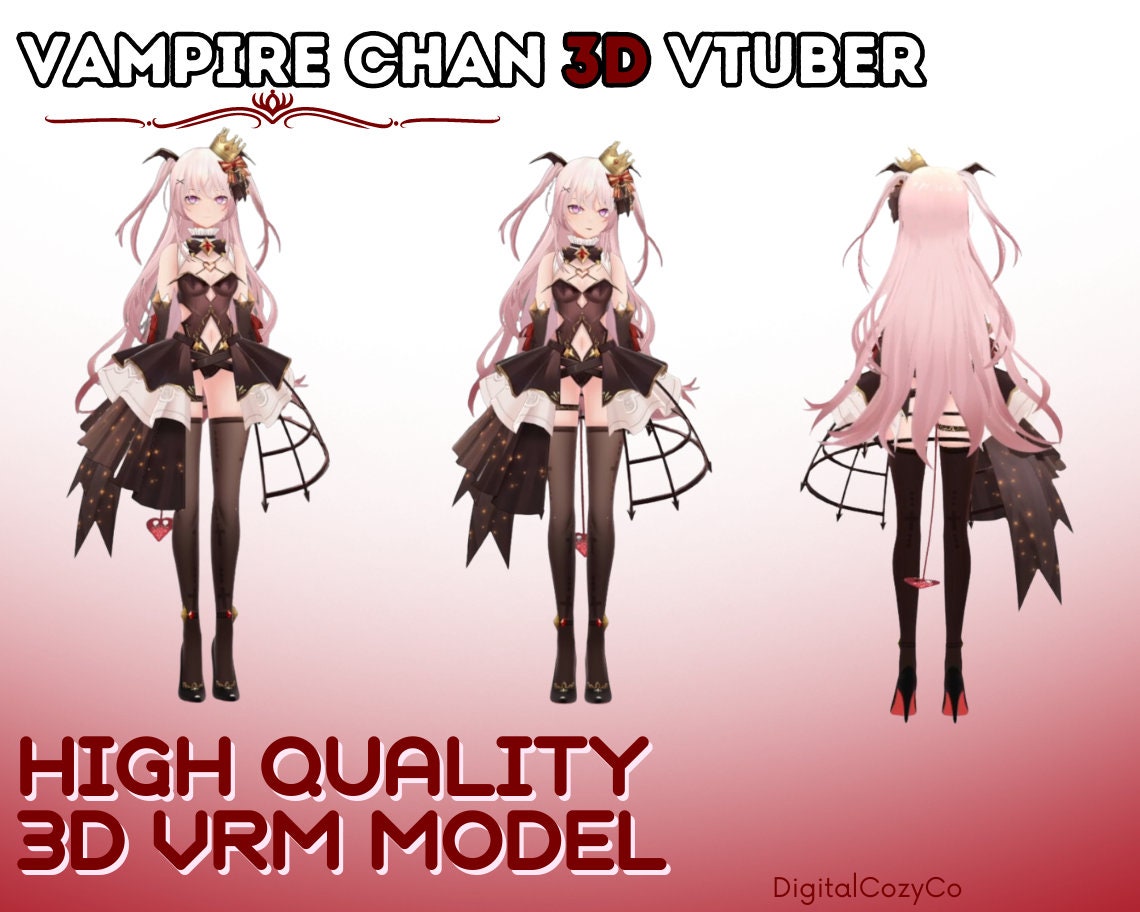Vampire Chan 3D Vtuber Model Premade 3D Vtuber Model VRM 3D MODEL Fully ...