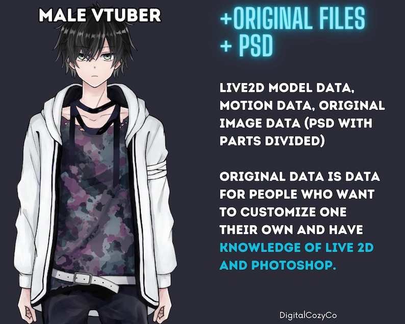 Male Vtuber Model ORIGINAL DATA + PSD | 8 Expressions, Glasses, Hair ...