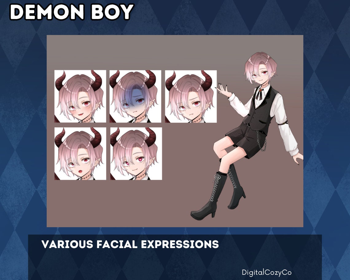 Demon Boy Male Vtuber Model | Premade | 5 Expression, 8 Animation ...