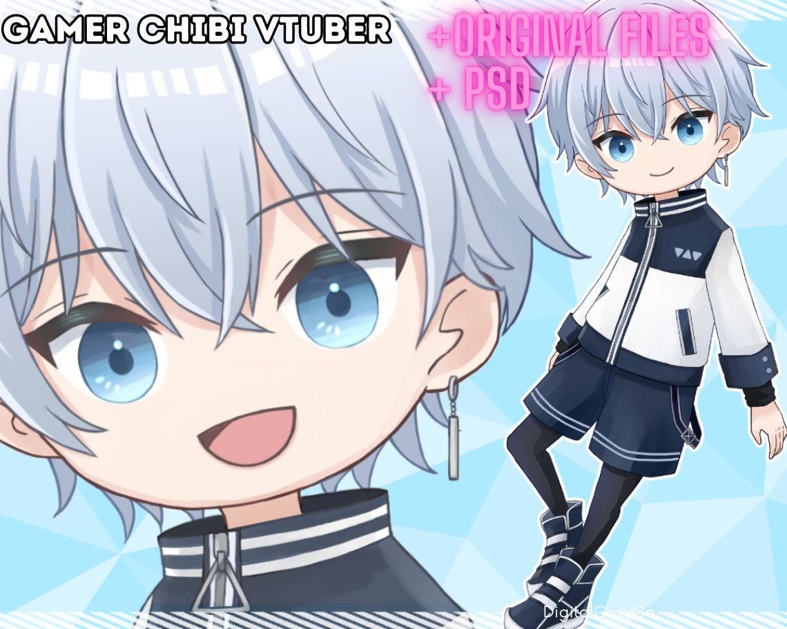 Gamer Chibi Vtuber Model | ORIGINAL DATA + PSD | 5 Expressions, Glasses ...