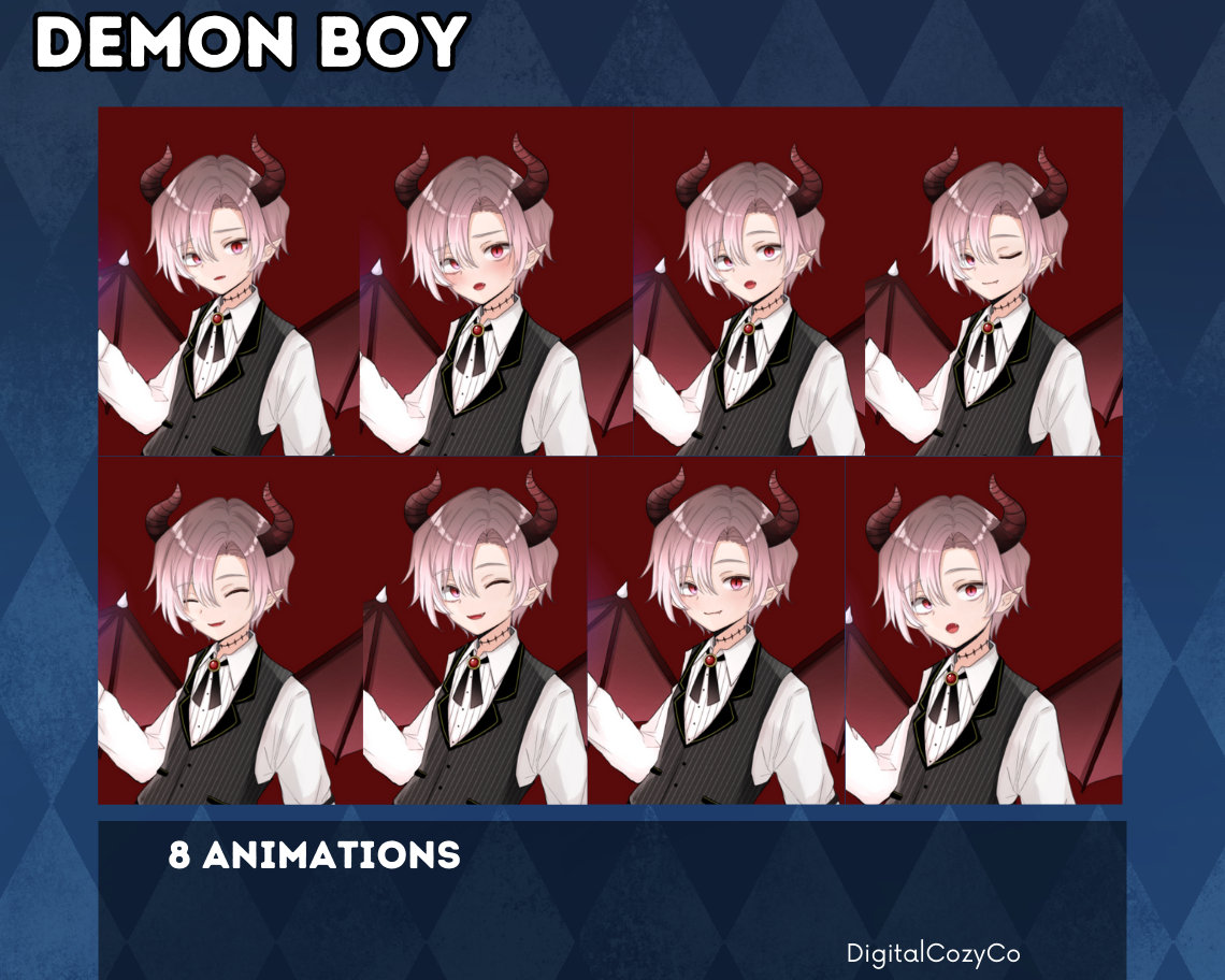 Demon Boy Male Vtuber Model | Premade | 5 Expression, 8 Animation ...