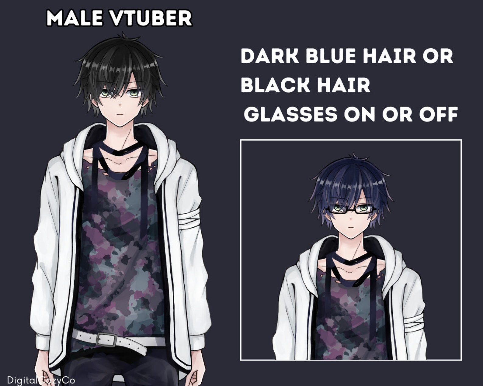 Male Vtuber Model | Premade Vtuber Model | 8 Expressions, Hair Color ...
