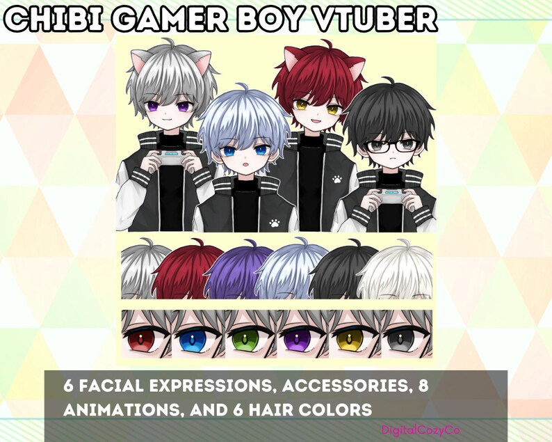 Customizable Half Body Chibi Vtuber Model | 6 Facial Expressions ...
