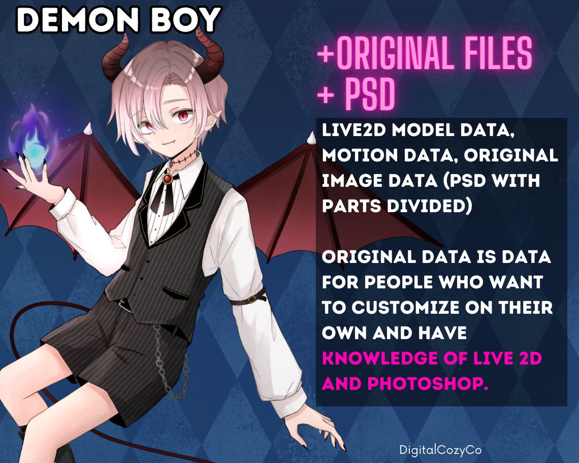 Demon Boy Male Vtuber Model ORIGINAL DATA + PSD | 5 Expression, 8 ...