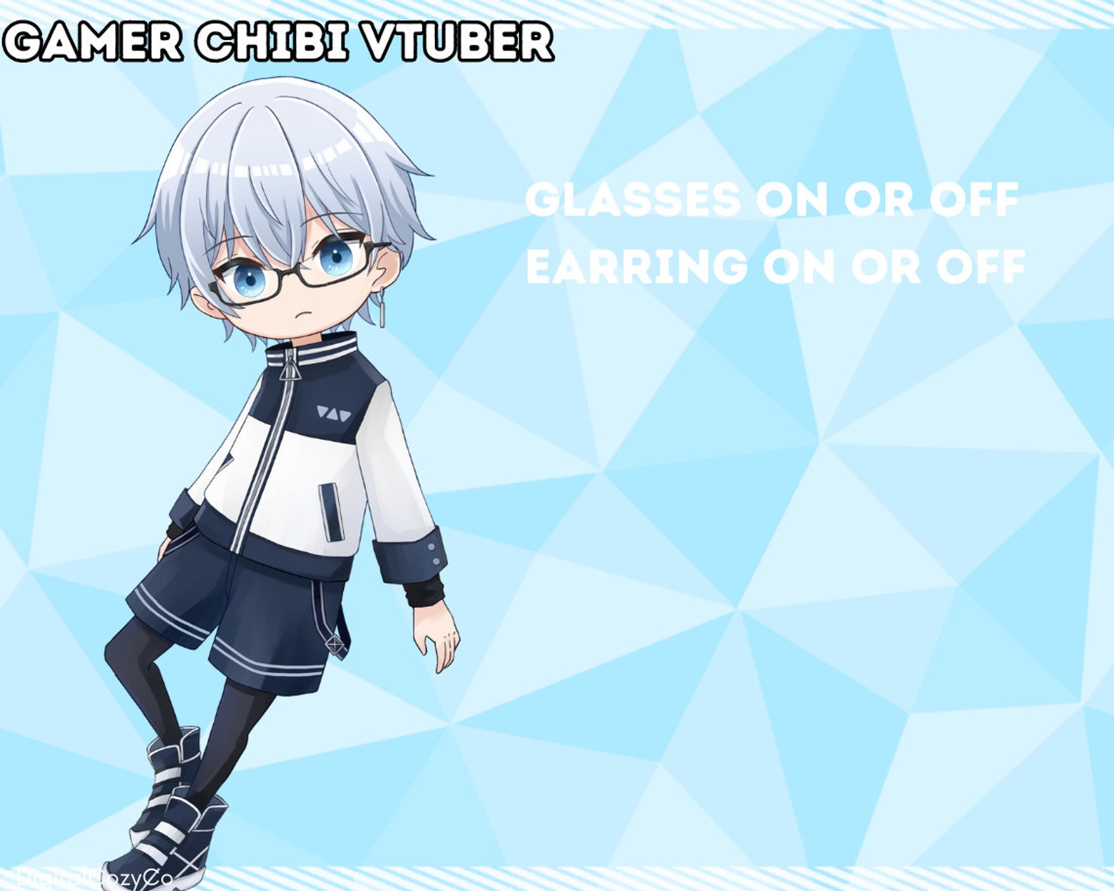Gamer Chibi Vtuber Model | ORIGINAL DATA + PSD | 5 Expressions, Glasses ...