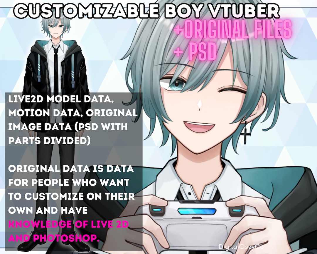 Customizable Boy Vtuber ORIGINAL DATA + PSD | 15 Expressions, Costumes ...