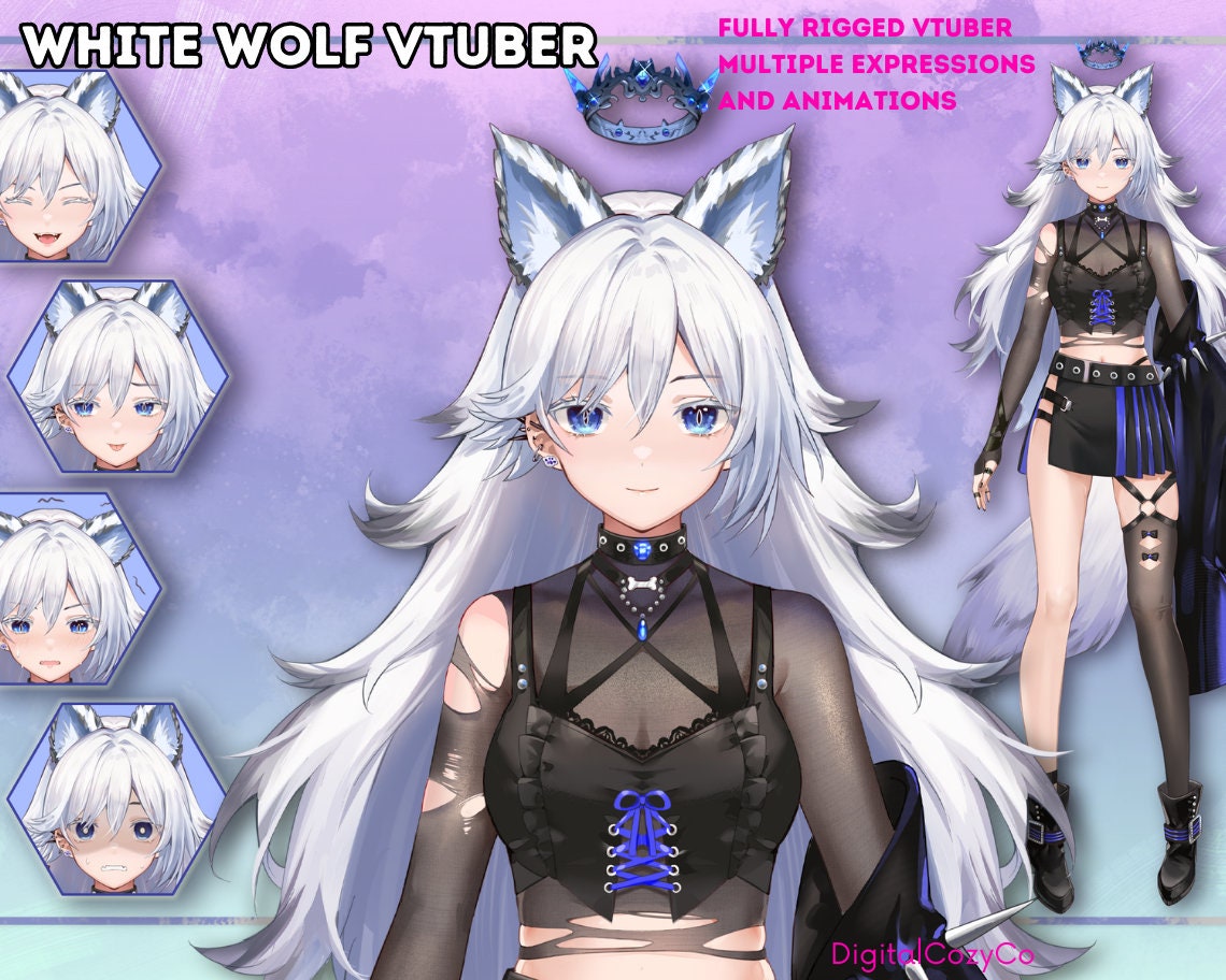 White Wolf Vtuber Model Premade Vtuber Model Live2d Model - Etsy