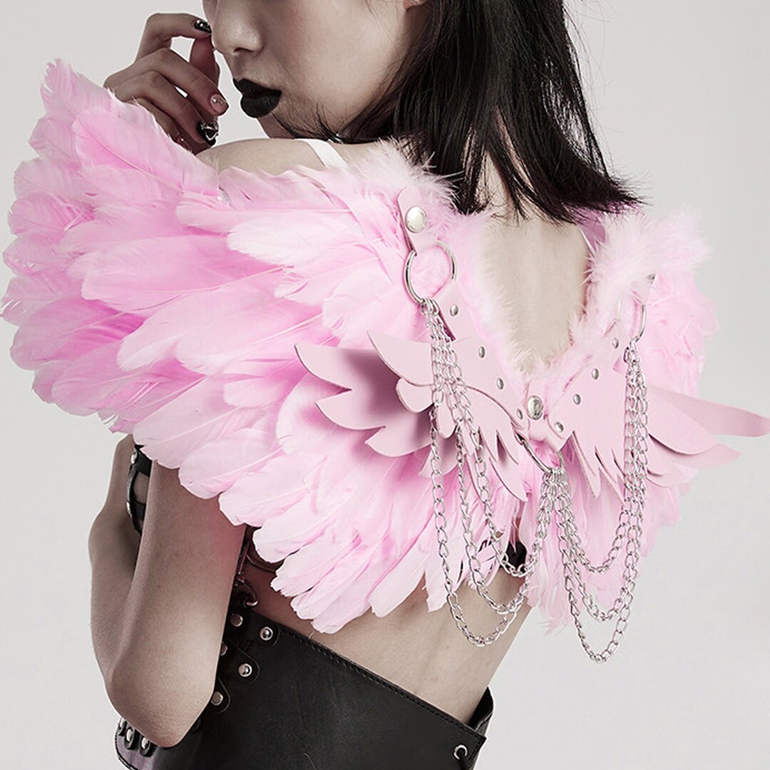 Punk Feather Pink Wings Harness Halloween Costume Accessory, Cosplay ...