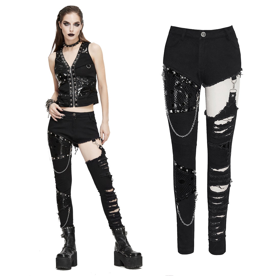Punk Rock Asymmetric Long Slim Pants ,Y2K High Waist Jeans for Women ...