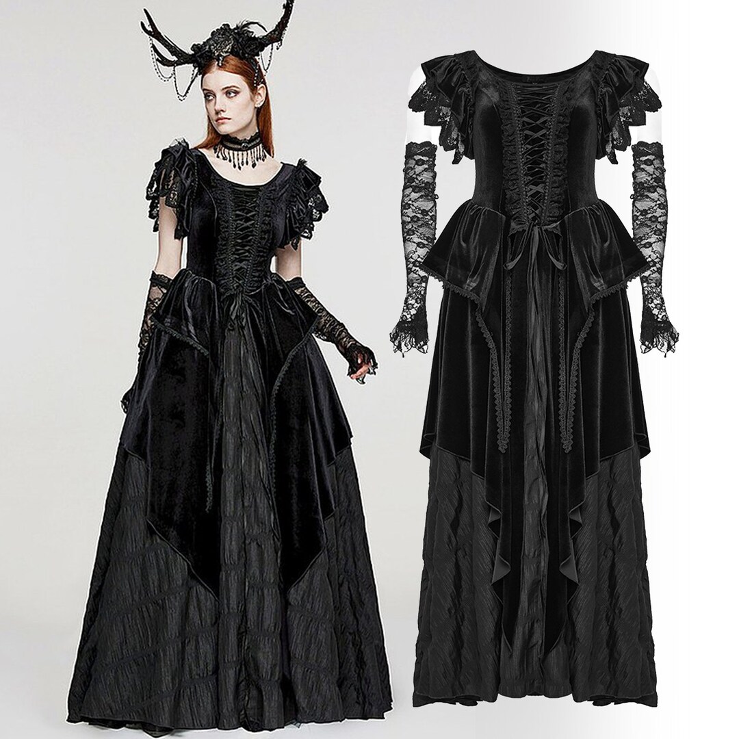 New Gothic Witch Classical Velvet Pointed Dress With Lace Gloves - Etsy
