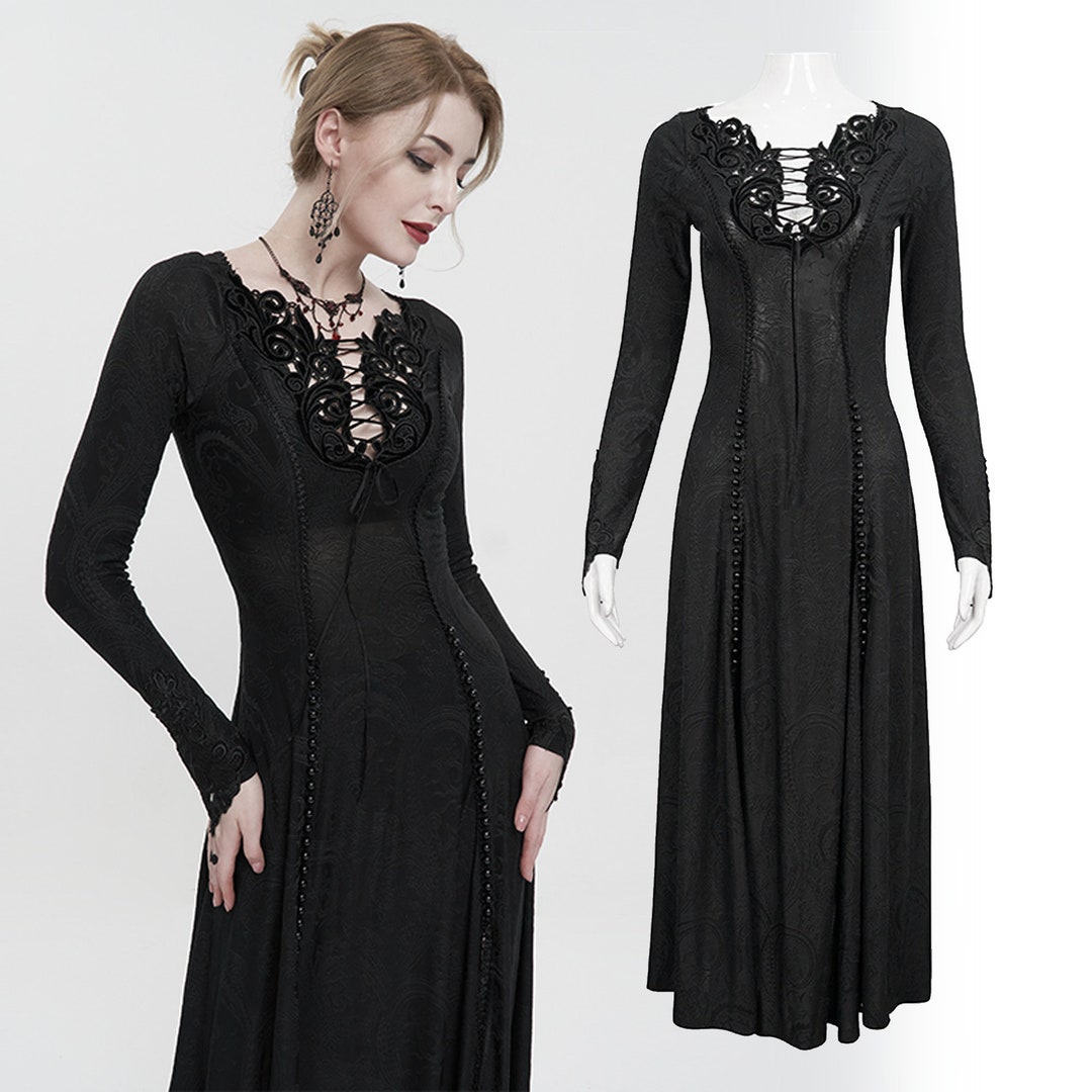 Gothic Dark Pattern Lace Appliqued Long Sleeve Dress - Etsy