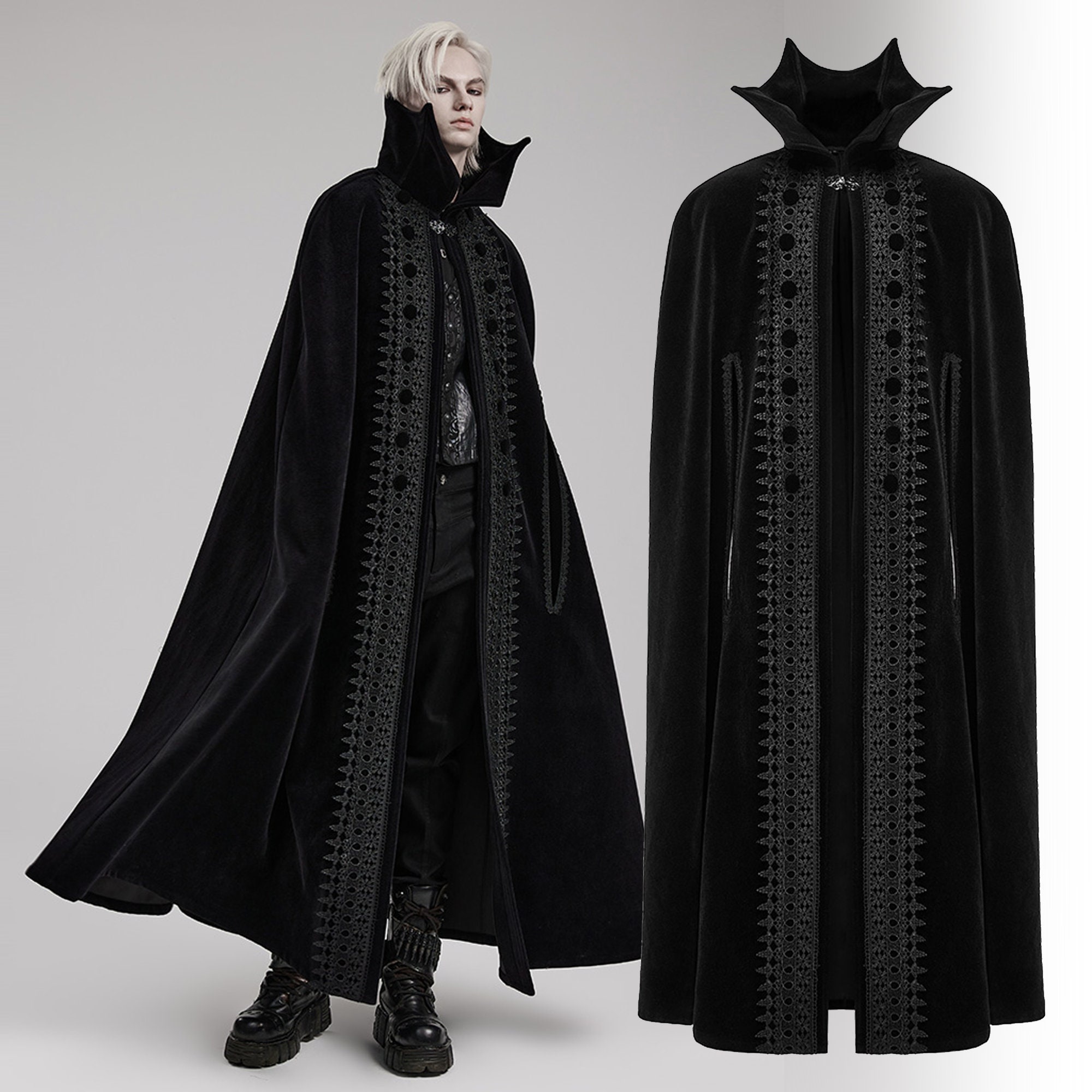 Noble Gothic Vampire Bat Collar Embroidered Long Cloak - Etsy