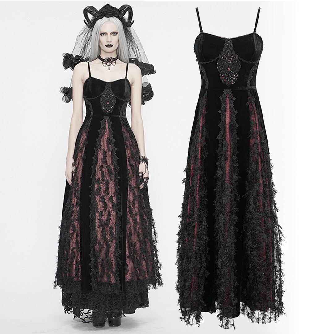 Vampiress Black Red Gothic Fashion Velvet Maxi Evening Dress - Etsy