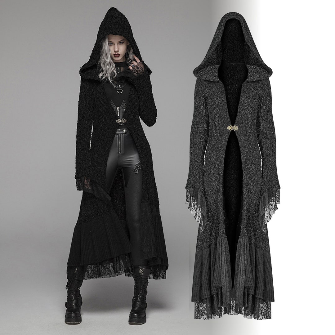 Gothic Thickened Woolen Cardigan, Witch Halloween Costume, Retro Hooded ...