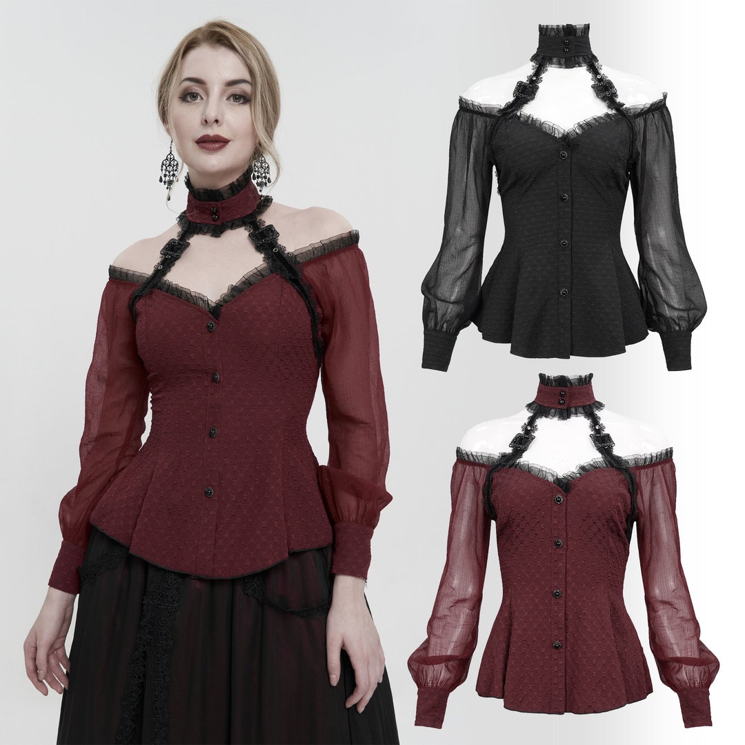 Gothic Strappy off Shoulder Halterneck Shirt,steampunk, Witch ...