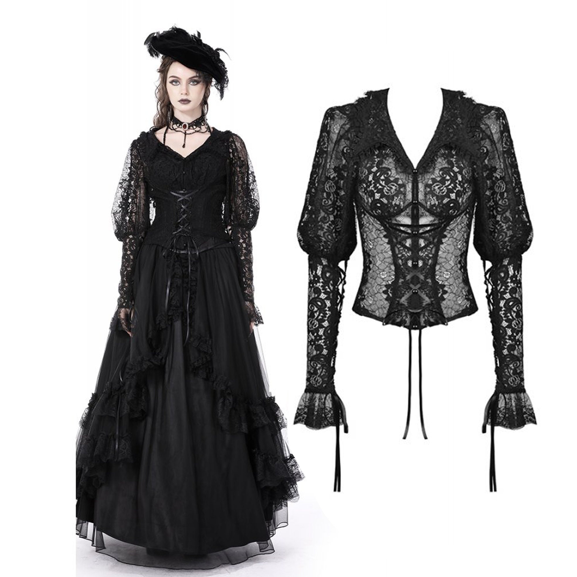 Gothic V-neck Blouse/lace Long Sleeve Blouse for Women - Etsy