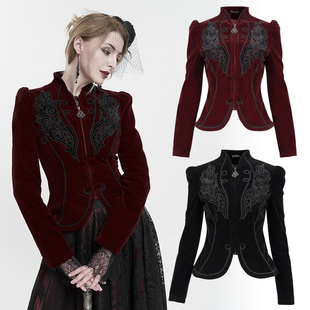 Women's Victorian Gothic Short Jacket, Velvet Zip-up Jacket, Vampire ...