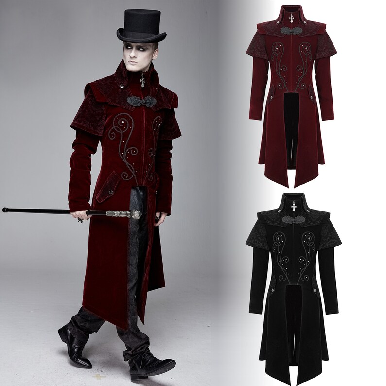 Gorgeous Gentlemen Stand Collar Gothic Velveteen Coat Vintage - Etsy Gorgeous Gentlemen Stand Collar Gothic Velveteen Coat Vintage - Etsy