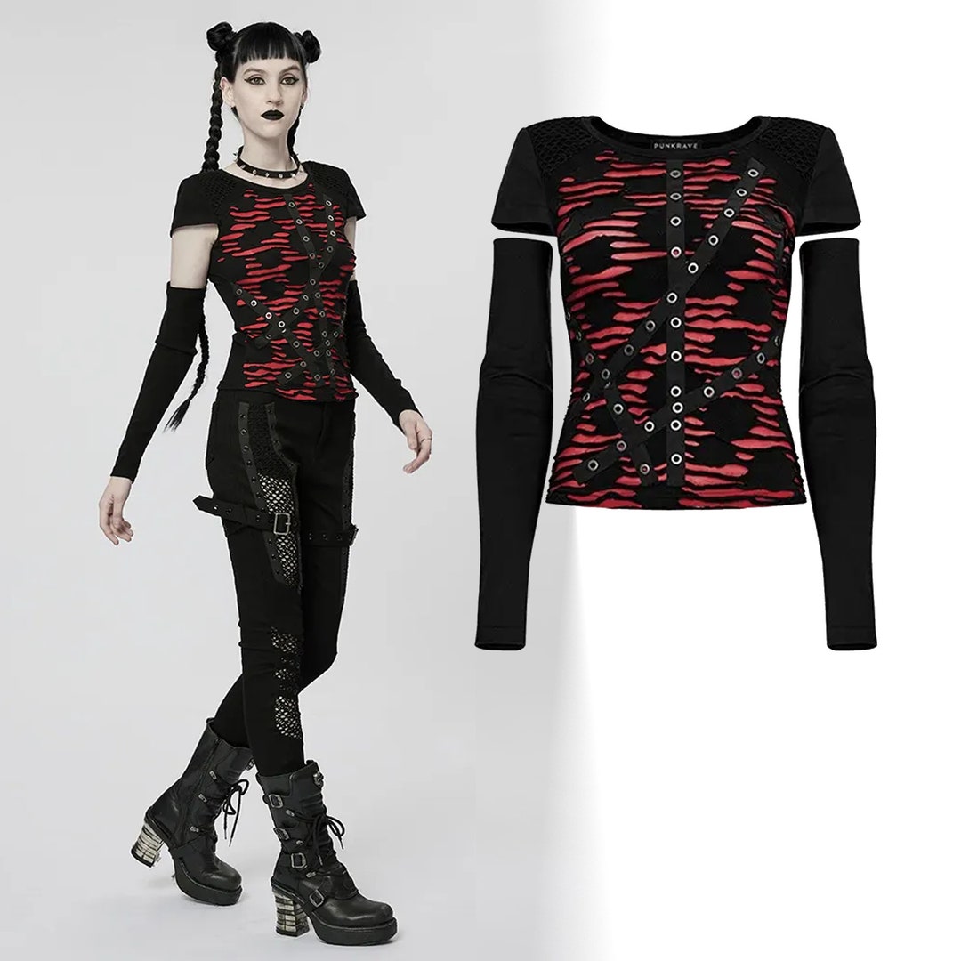 Women Punk Style Separate Sleeves T-shirt / Streetwear / Gothic / Punk ...