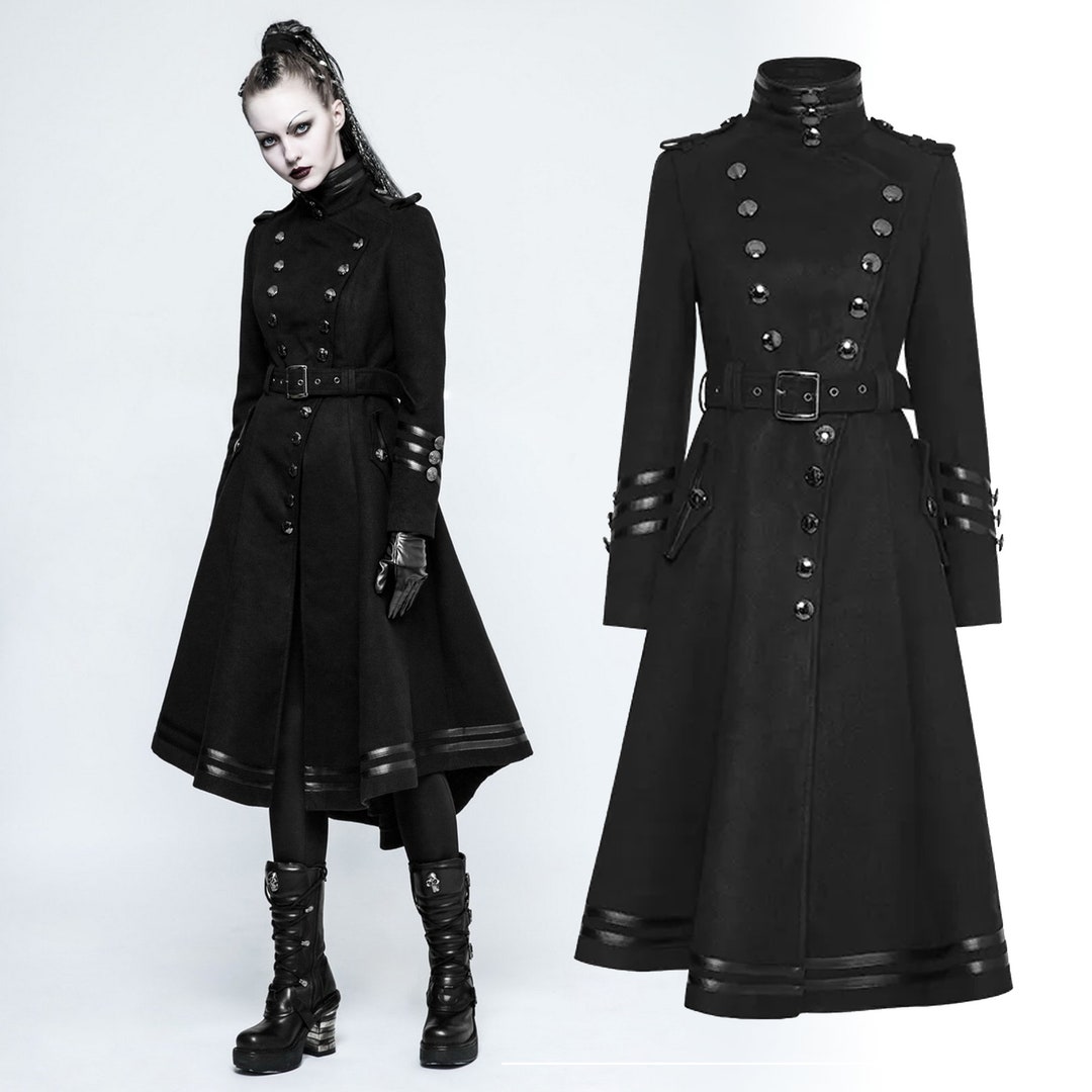 PUNK Trench Coat Winter Wool Ladies Long Dress Trench Coats, Streetwear ...