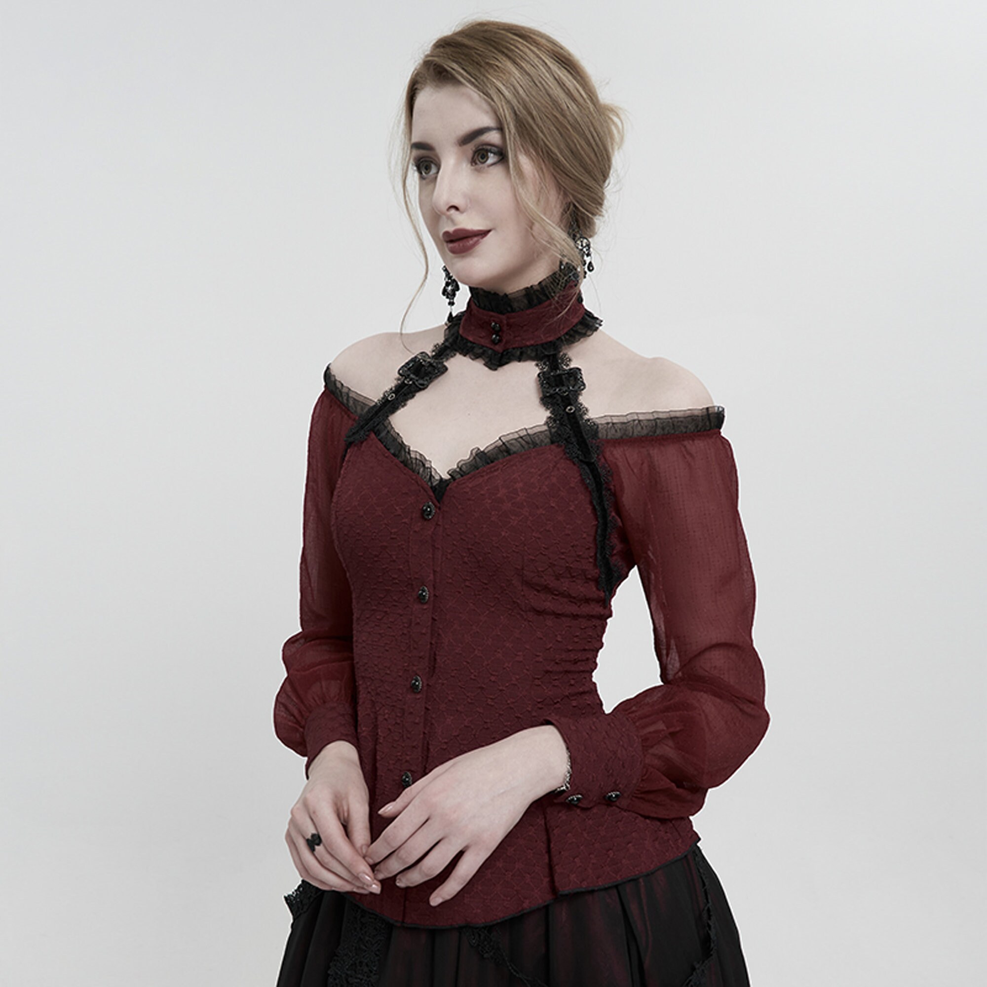 Gothic Strappy off Shoulder Halterneck Shirt,steampunk, Witch ...