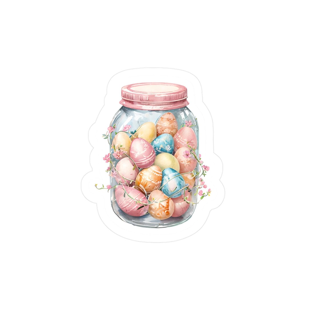 Easter Egg Jar Sticker | Cute Pastel Easter Aesthetic | Colorful Spring ...