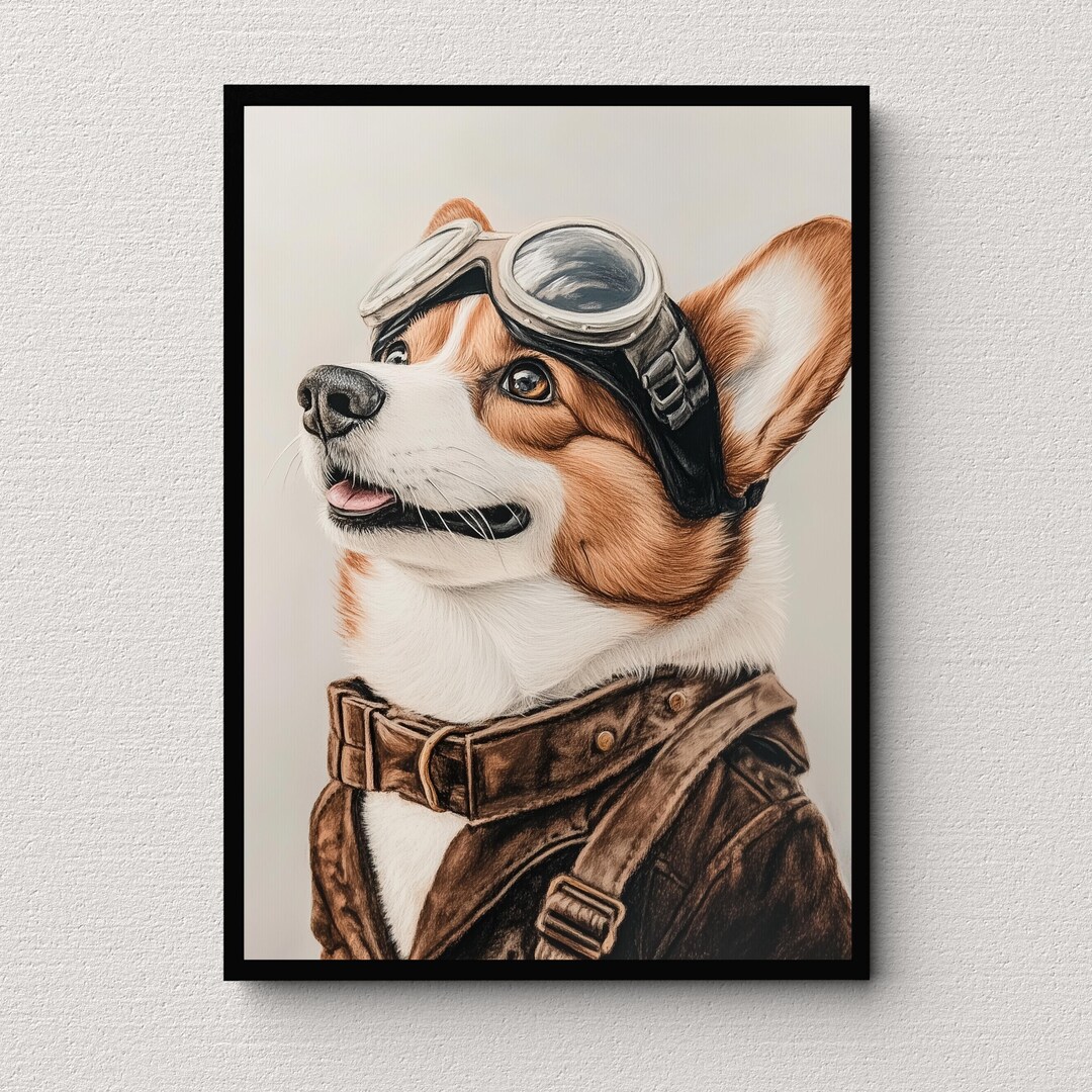 Corgi Pilot Print, Dog Wall Art, Printable Home Decor, Minimalist ...