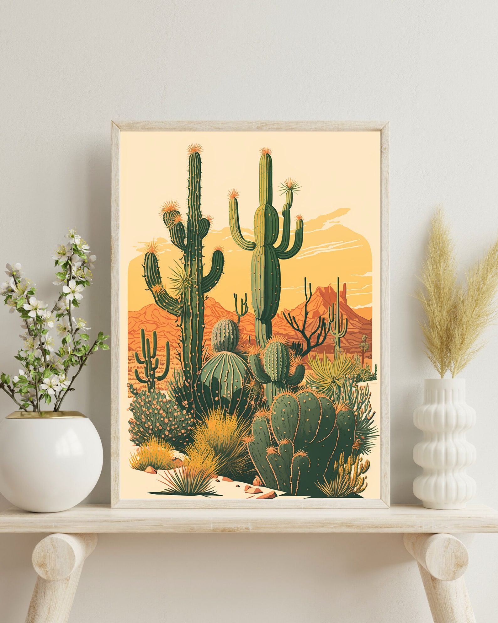 Saguaro Wall Art Print, Cacti Art, Digital Art, Modern Art, Neutral ...