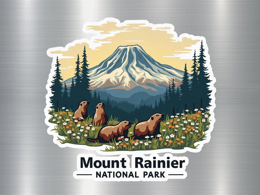 Mount Rainier Magnet, National Park Gift, Cute Beaver Magnet ...