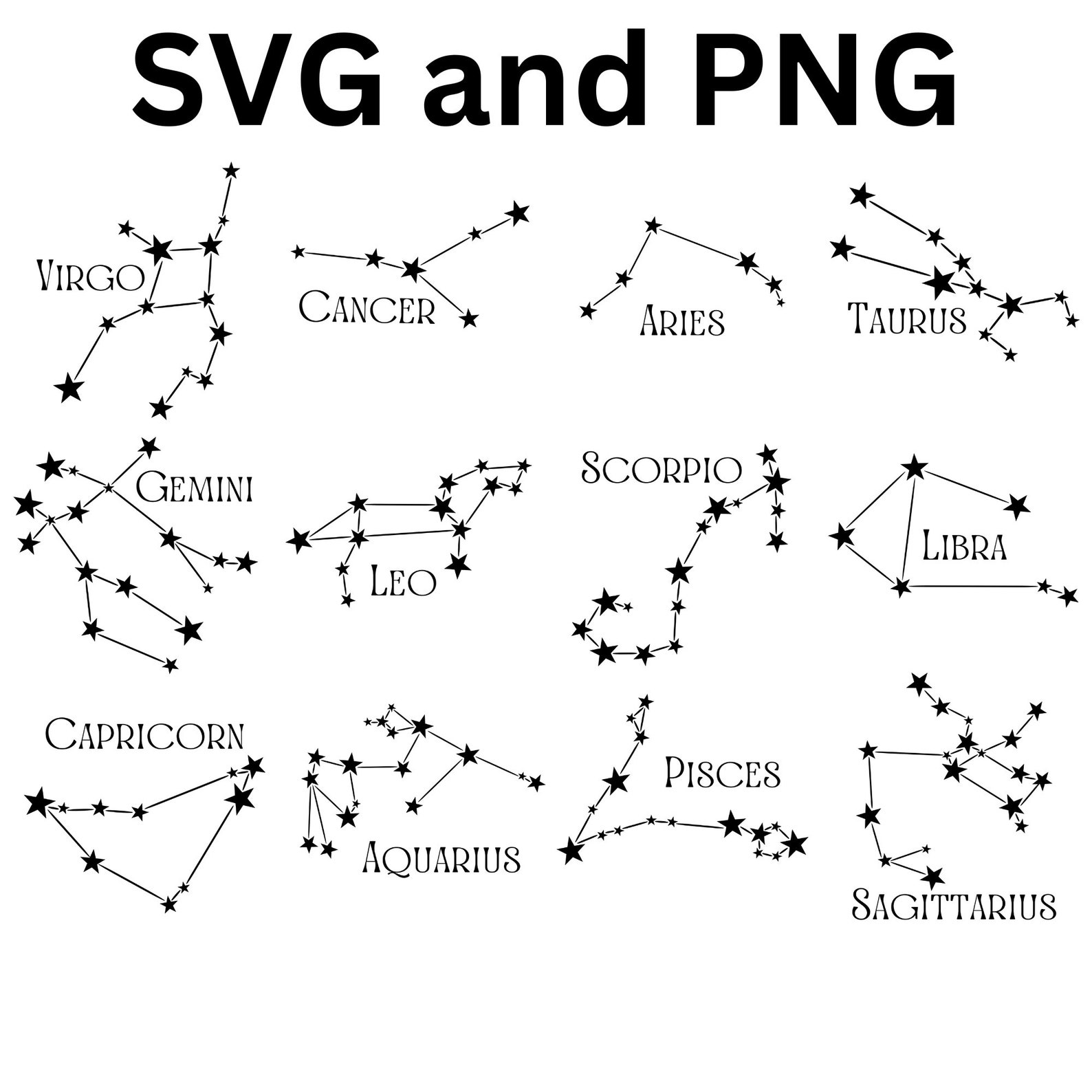 Zodiac Bundle Svg, Png, Constellation Svg , Astrology Svg, Cancer, Leo ...