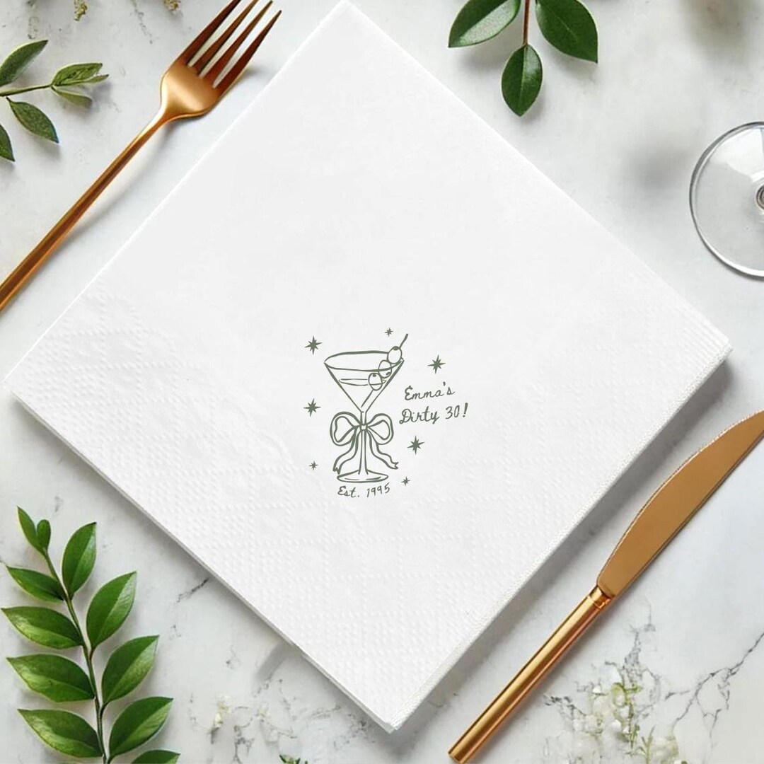 Dirty 30! Martini Glass Napkins, Custom Dirty Thirty Birthday Napkins ...